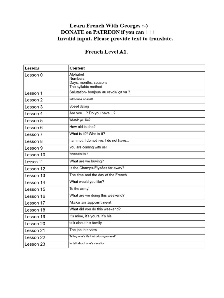Learn French A1: Lessons & Vocabulary | PDF | English Language ...