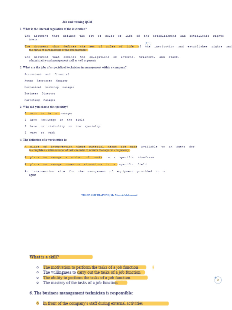 Job Roles and Training Guidelines | PDF | Multiple Choice | Business