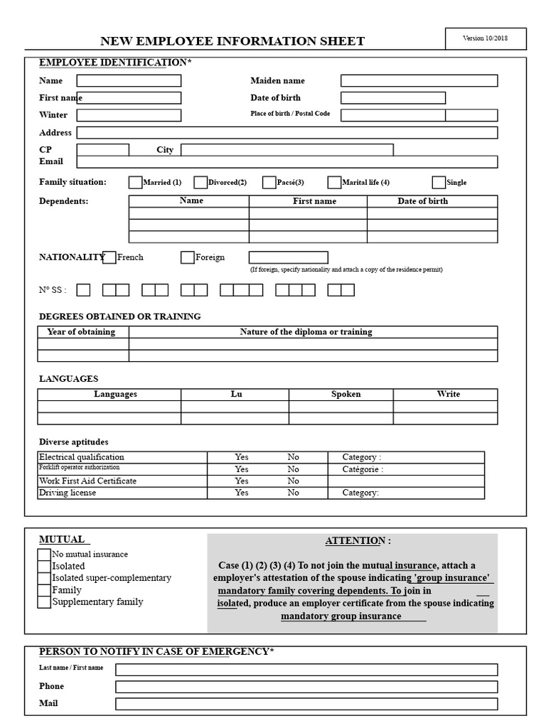 Employee Information Sheet.pdf | PDF | Identity Document | Driver's License