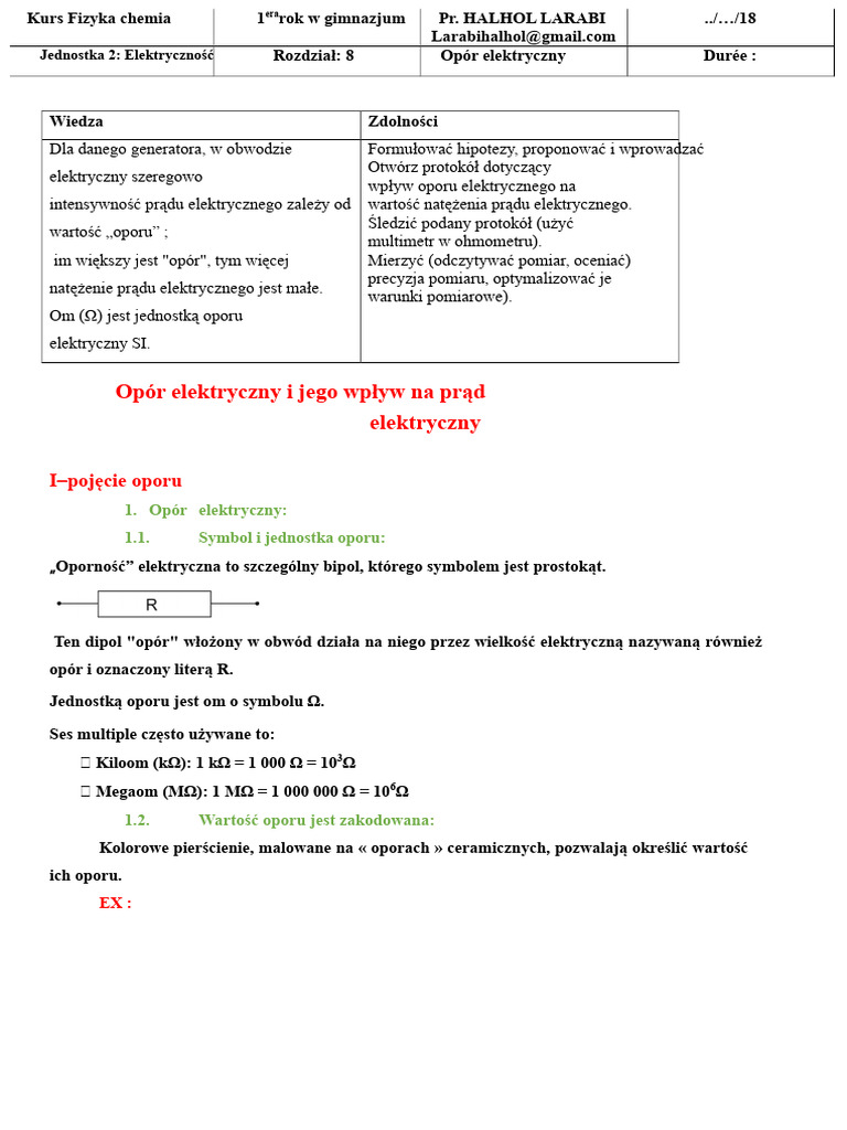 Opór Elektryczny Kurs 1 2 | PDF