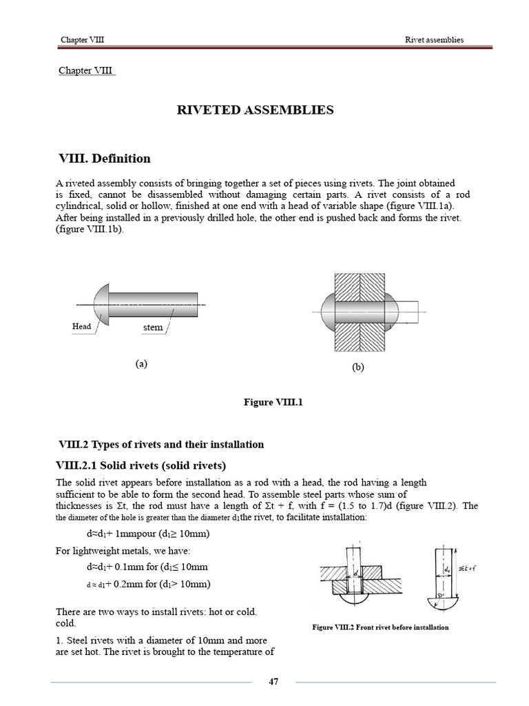 Chapter_VIII__Riveting.pdf | PDF | Rivet | Mechanical Engineering