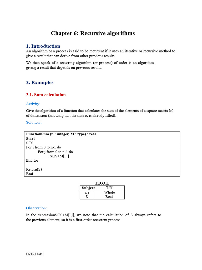 Recursive Algorithms | PDF | Recurrence Relation | Sequence