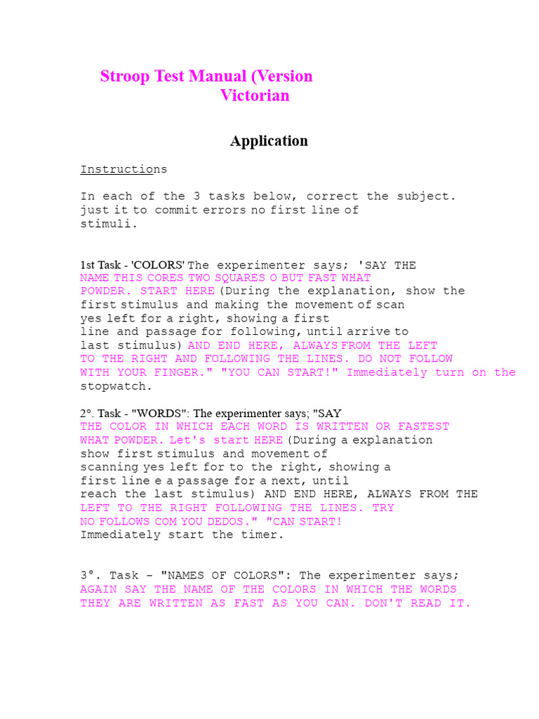 Stroop Test Instructions | PDF