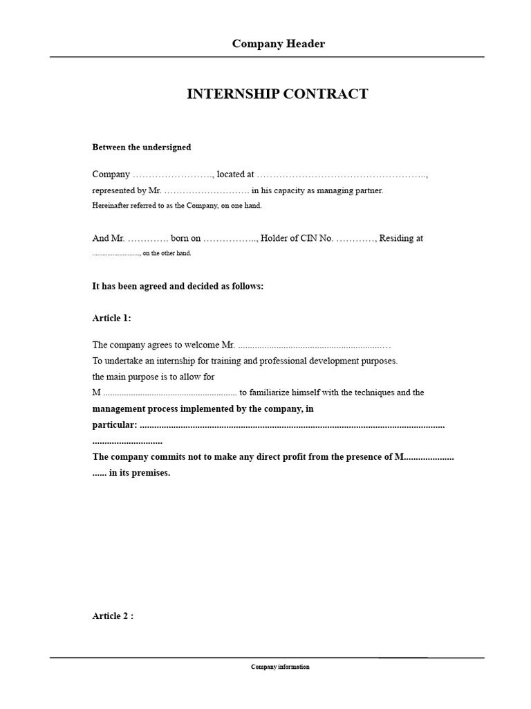Internship Contract Agreement Template | PDF