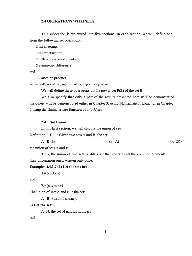 2.4 (P) Operations With Sets | PDF | Set (Mathematics) | Intersection ...