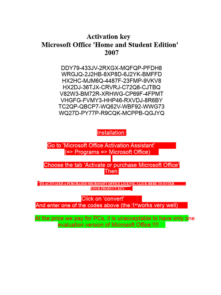 Microsoft Office 2007 Activation Keys | PDF