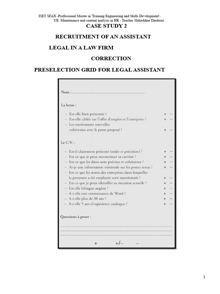 CASE STUDY 2 Legal Assistant Correction | PDF