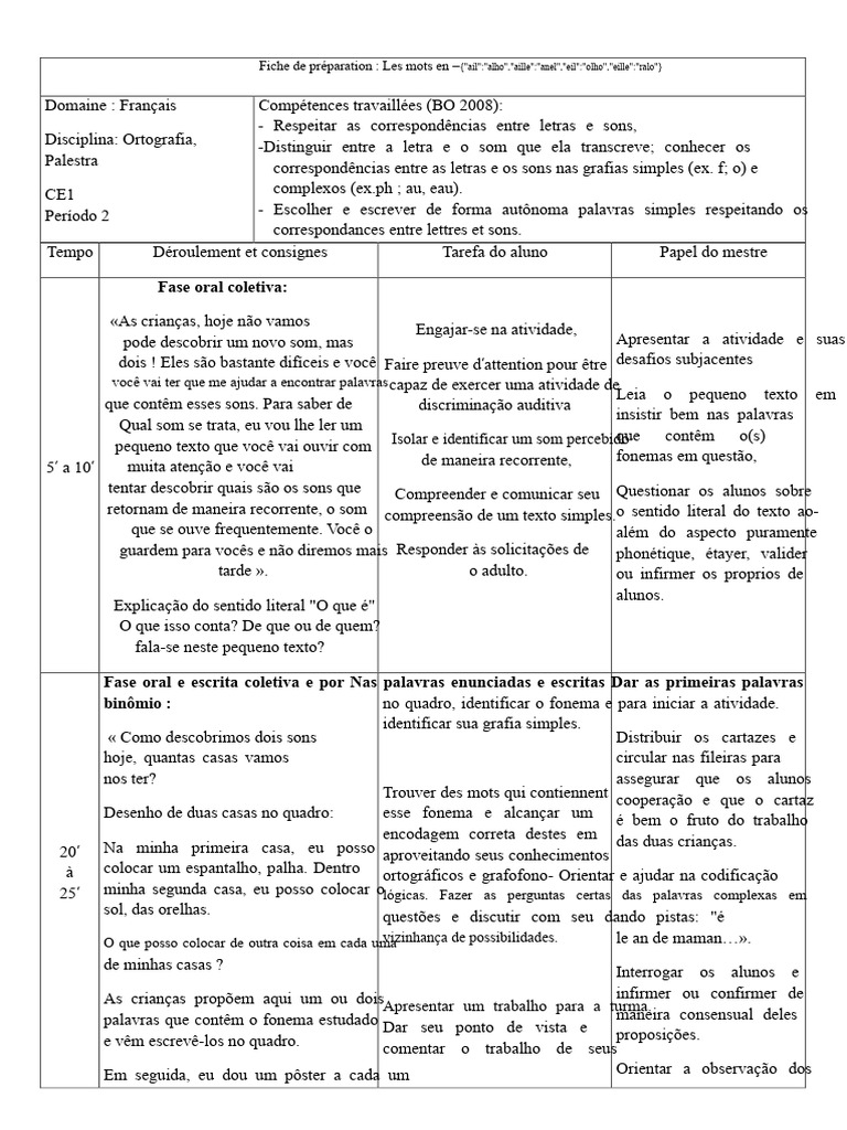 Sons em -ail e -eil: Atividades CE1 | PDF | Fonema