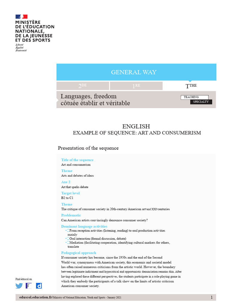 Ra21 High School GT LLCE English Sequence - Art and Consumerism | PDF ...