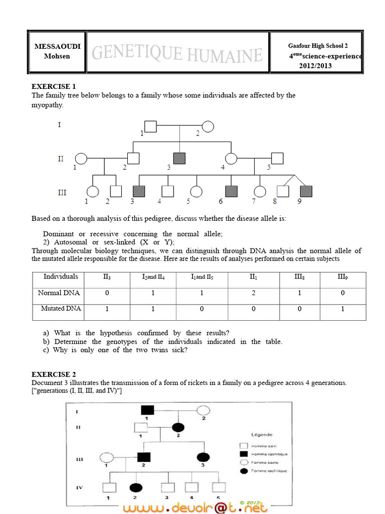 Series of Exercises - SVT Human Genetics Series 2013 - Bac Sciences Exp ...