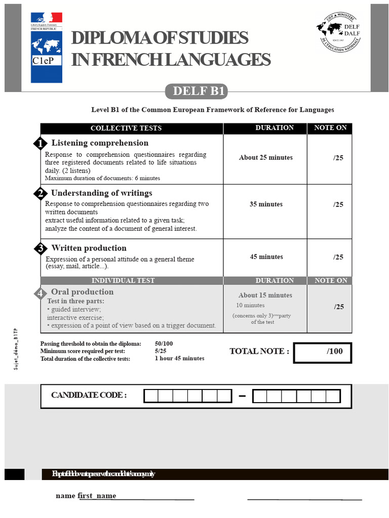DELF B1 French Language Exam Overview | PDF