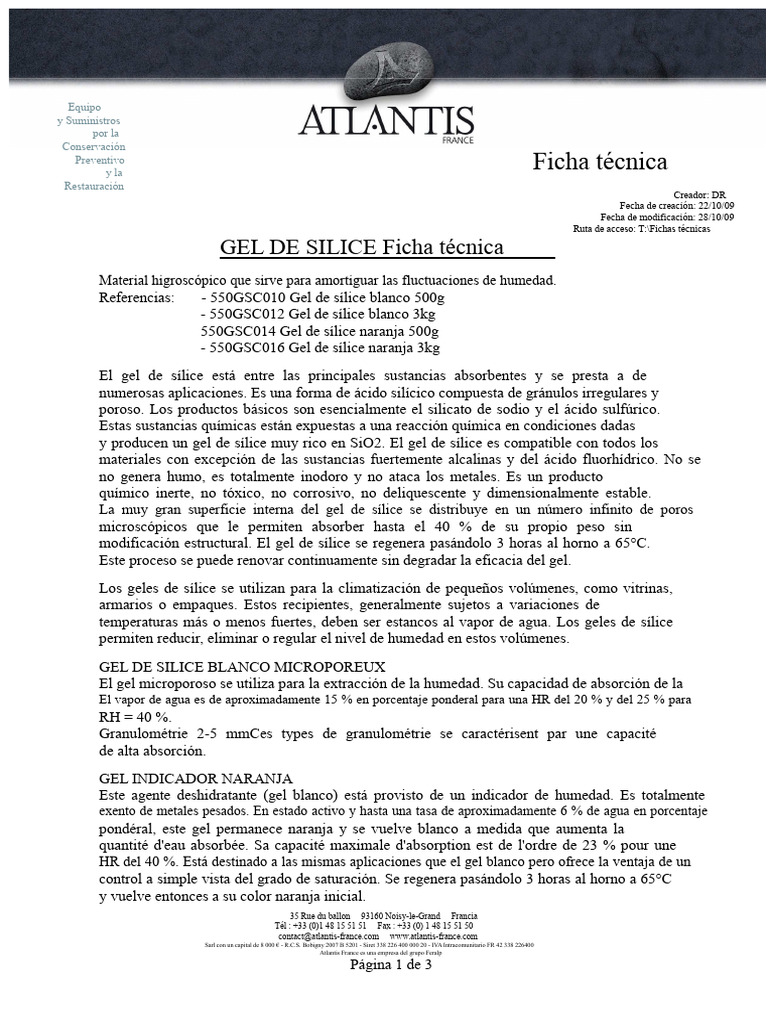 Ficha Técnica del Gel de Sílice | PDF | Materiales | Sustancias químicas