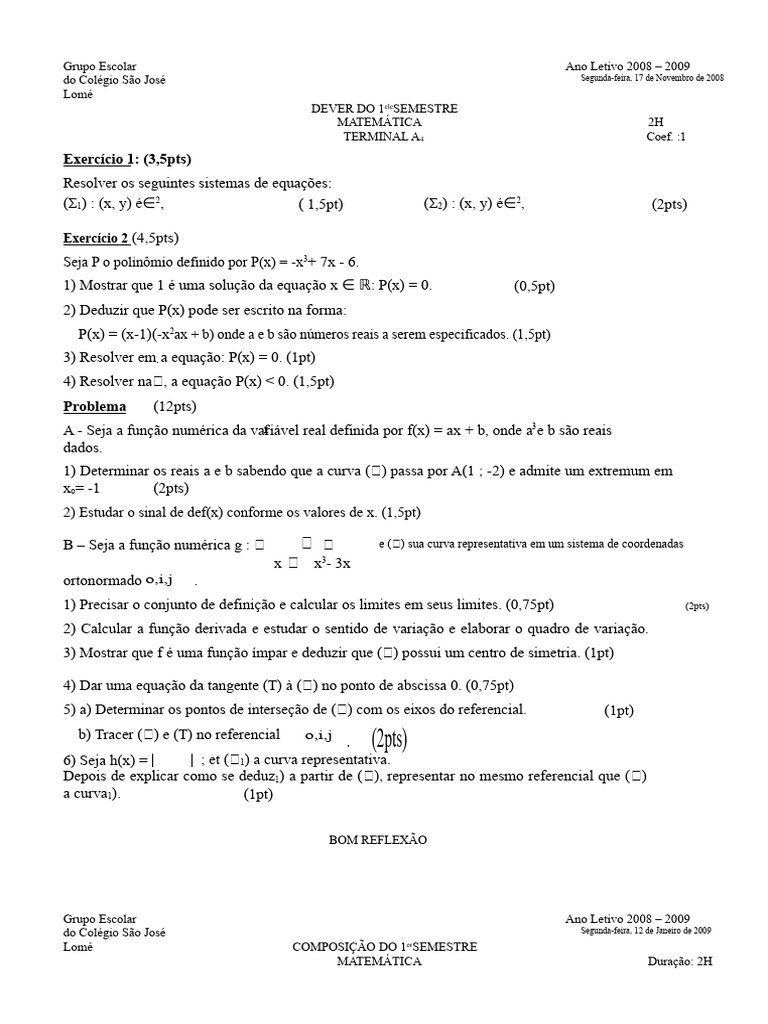 Provas de Matemática TA4.doc | PDF | Equações | Função (Matemática)