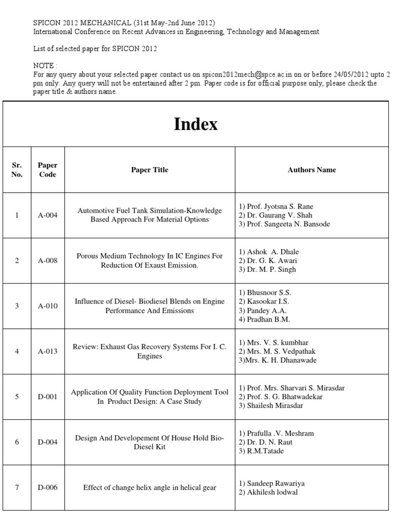 Spicon 2012 Mech List of Selected and Registered Papers | PDF | Heat Exchanger | Materials