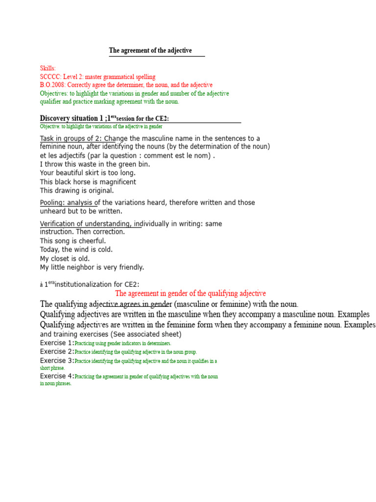 The Agreement of The Adjective | PDF | Grammatical Gender | Adjective