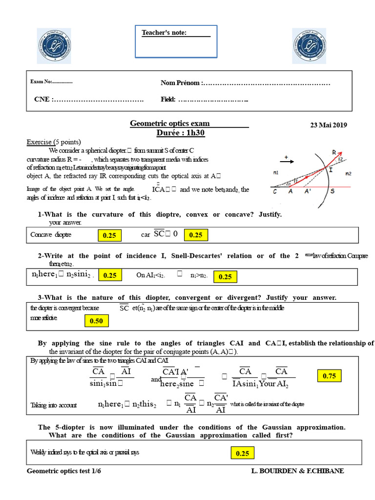 Exam1 Geometric Optics (1) | PDF | Atomic | Optics