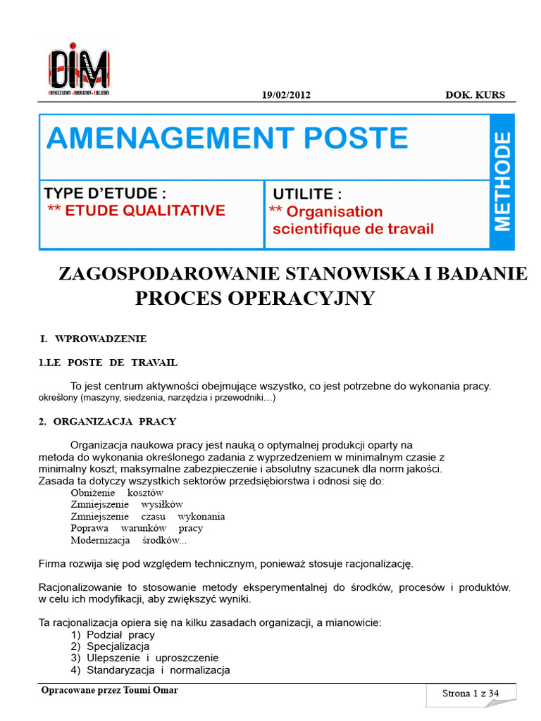Dokument Formacja Oim Ustawienie Stanowiska | PDF