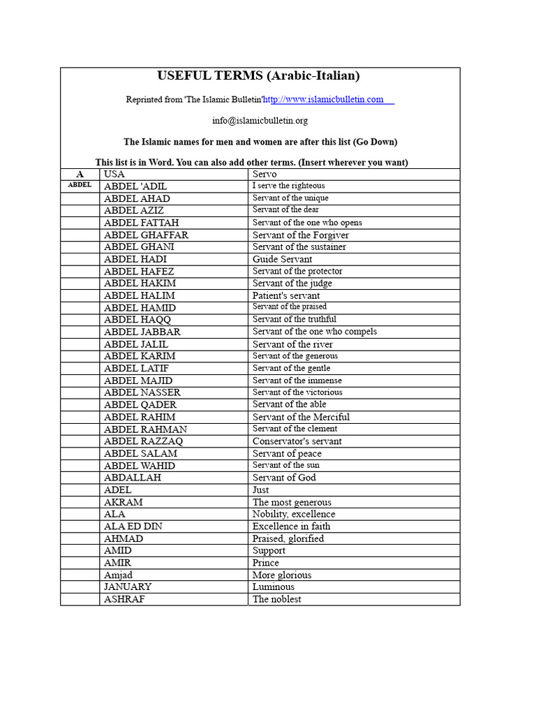 Arabic-Italian Islamic Terms Guide | PDF | Muhammad | Prophets And ...