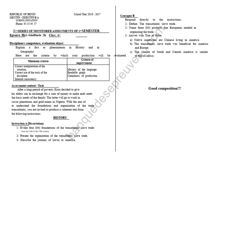 1st Assignment of the 1st Semester History-Geography 4th Grade 2018 ...