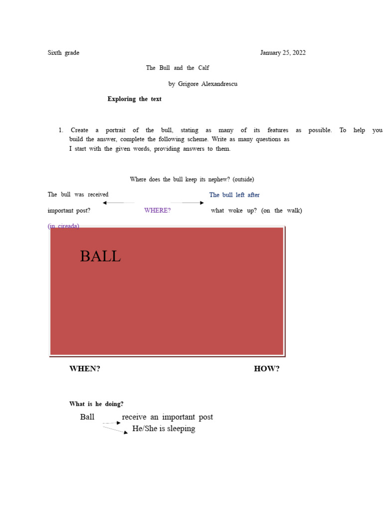 The Bull and The Calf. Text Exploration. Class VI-1 | PDF