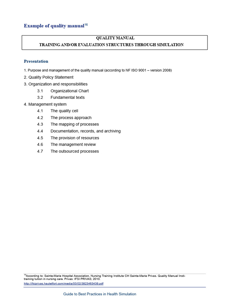 Quality Manual for Health Simulation Training | PDF | Quality ...