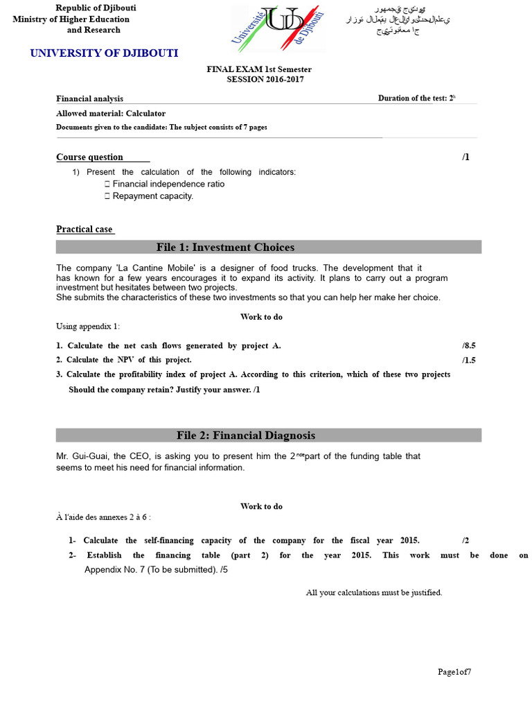 Final Exam 1st Semester 2016-2017 | PDF | Depreciation | Corporations