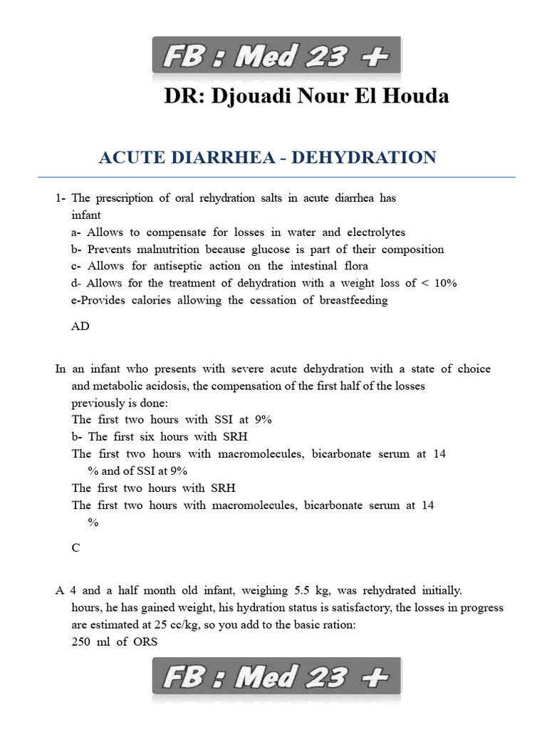 QCM by Pediatric Course - Med 23.pdf | PDF | Diarrhea | Asthma
