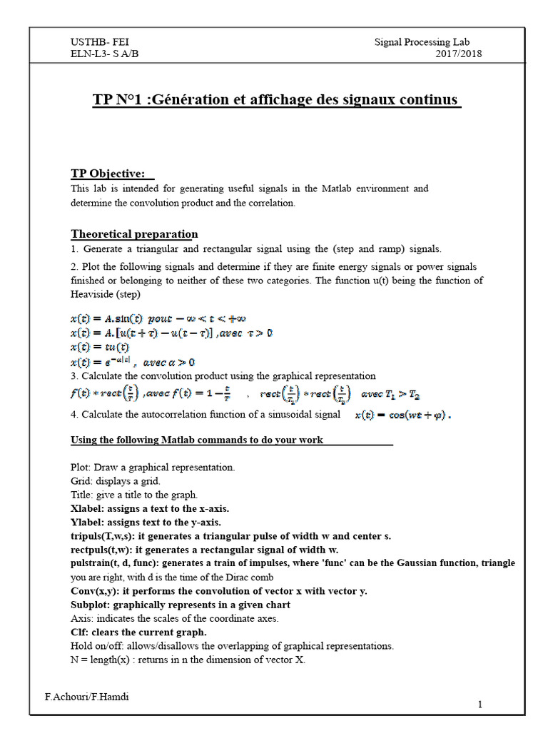 TP No. 1 Generation and Display of Continuous Signals | PDF | Applied ...