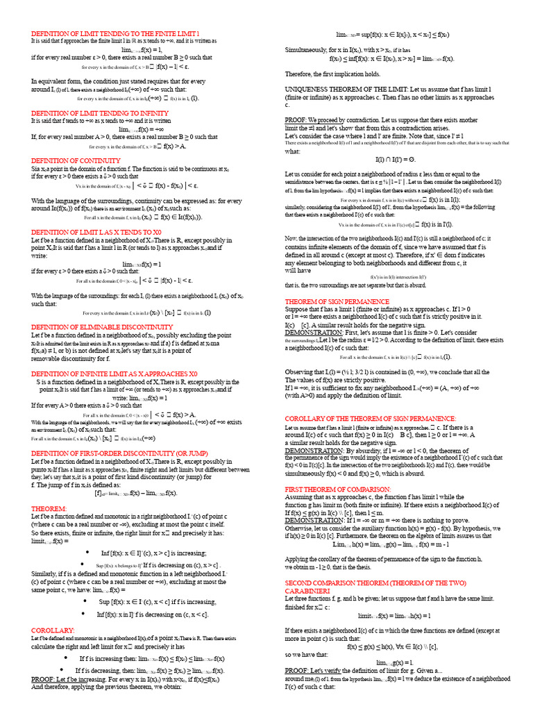Summary of Theorems and Proofs in Mathematical Analysis 1 | PDF | Limit ...
