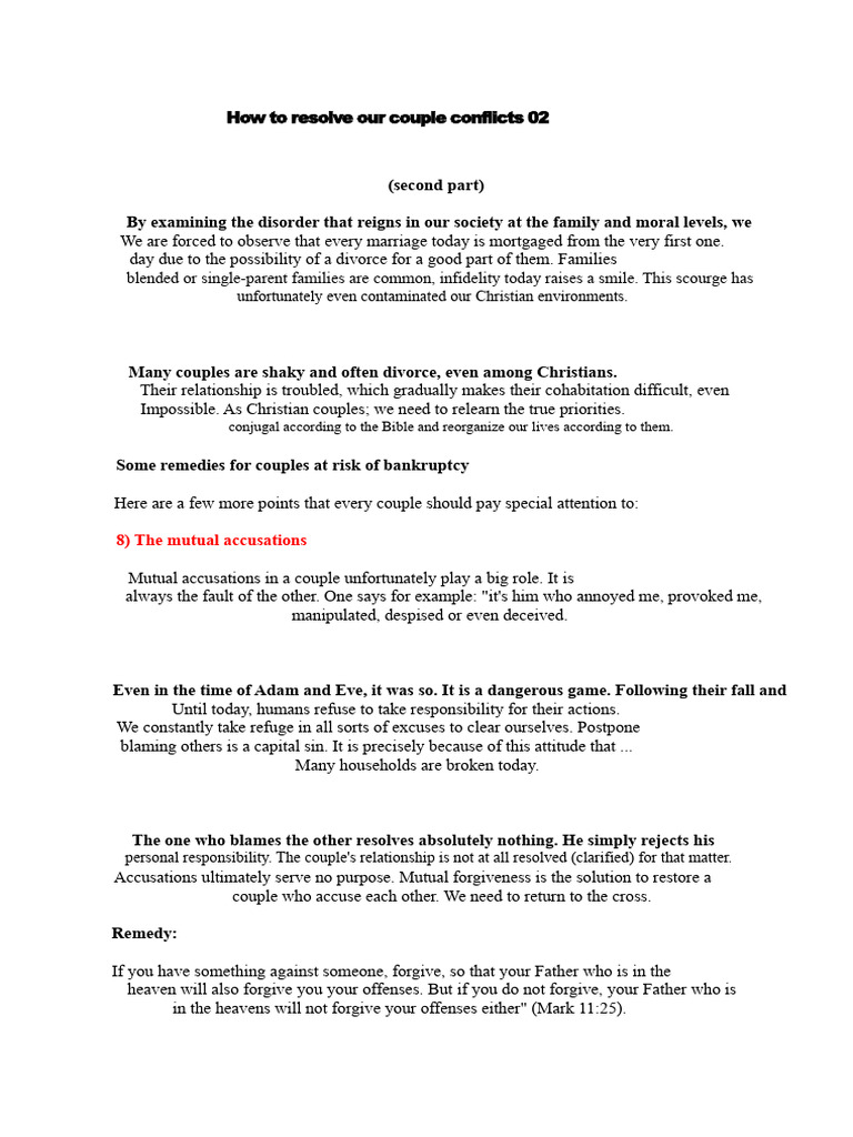 Resolving Couple Conflicts Biblically | PDF | Forgiveness