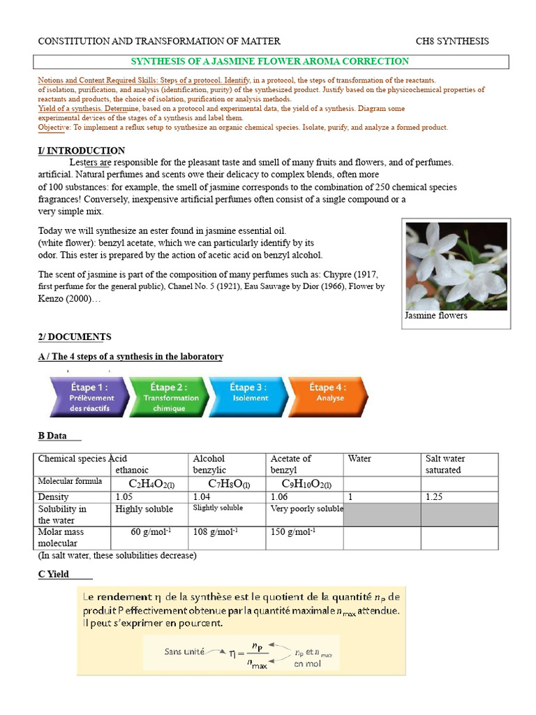 Synthesis of the JASMINE AROMA CORRECTION (1) | PDF | Perfume | Organic ...