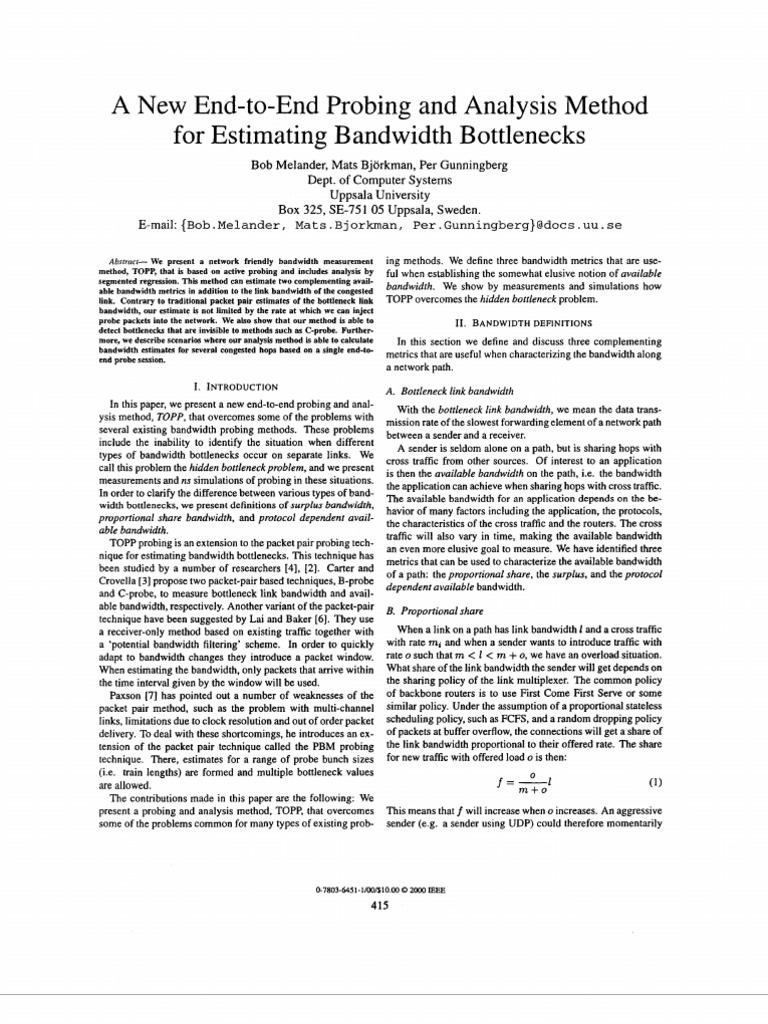 (MBG00) A New End-To-End Probing and Analysis Method For Estimating Bandwidth Bottlenecks | PDF ...