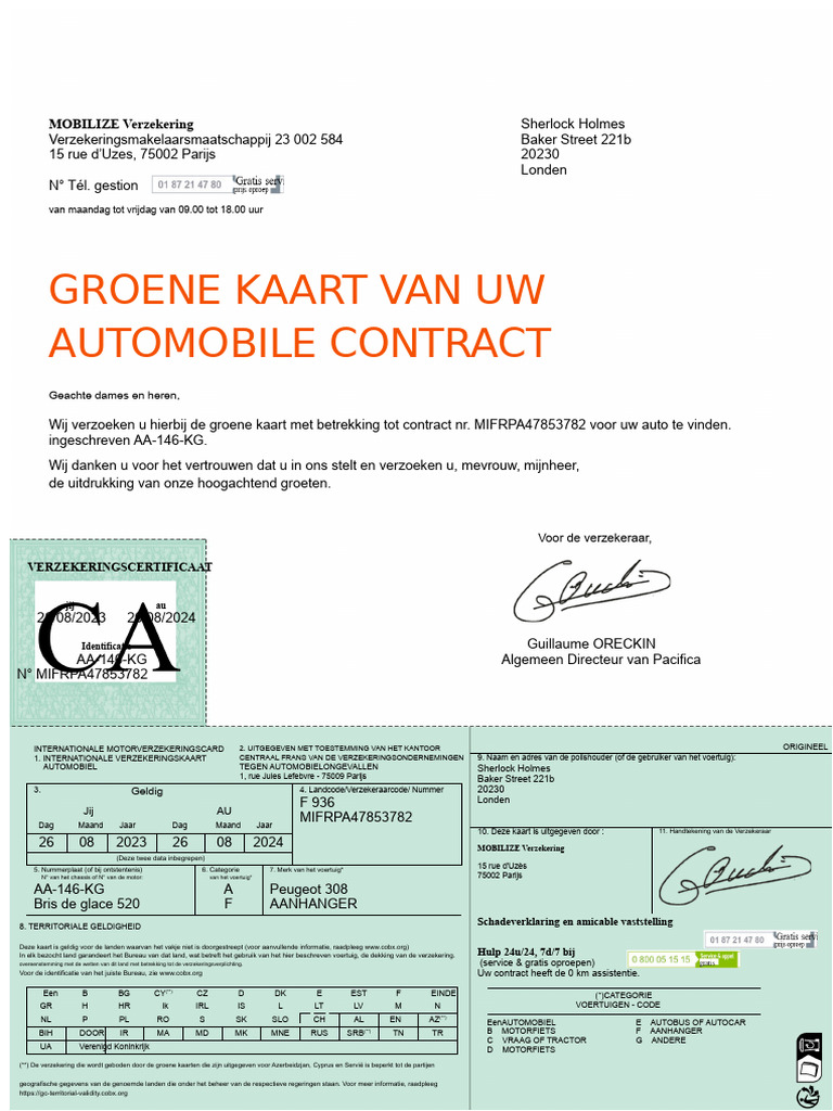 Groene Kaart Mobilize Verzekering Kopie | PDF