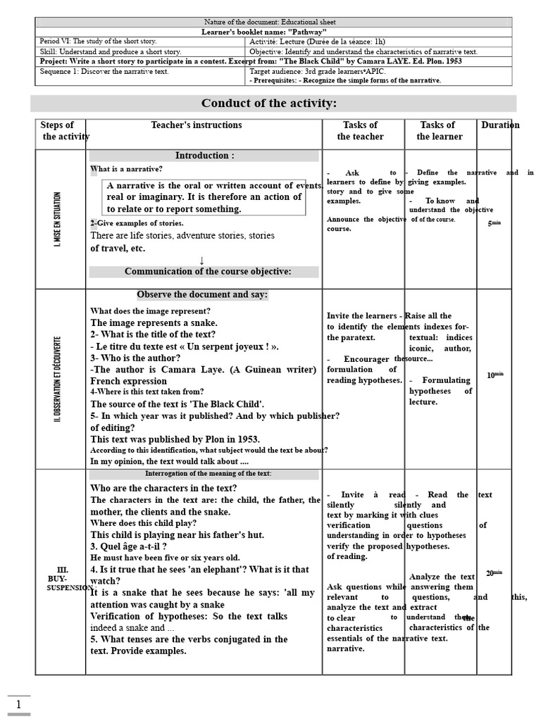 Educational Sheets 3rd APIC | PDF | Narrative | Linguistics