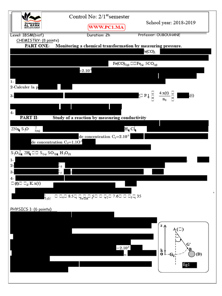 DS2 SM 1BAC Fr Prof.oubouhane (Www.pc1.Ma) | PDF | Physical Chemistry | Applied And ...