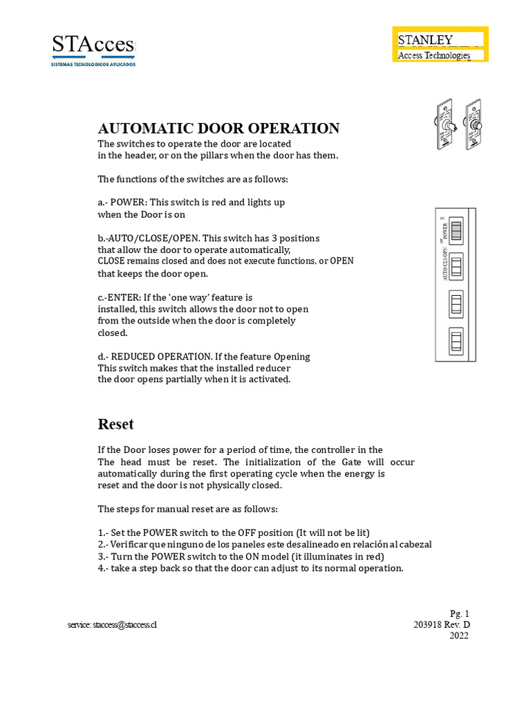 Stanley Automatic Door Operation Manual | PDF | Door | Switch