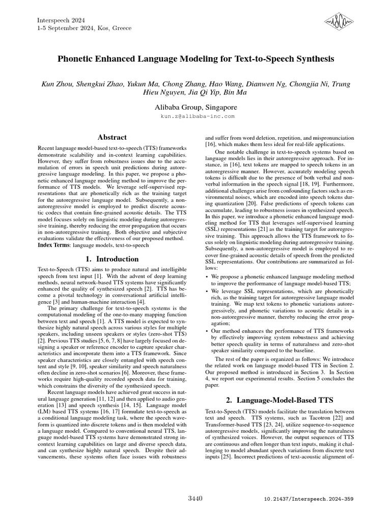 Phonetic Enhanced Language Modeling for Text-To-Speech Synthesis | PDF | Speech Synthesis ...