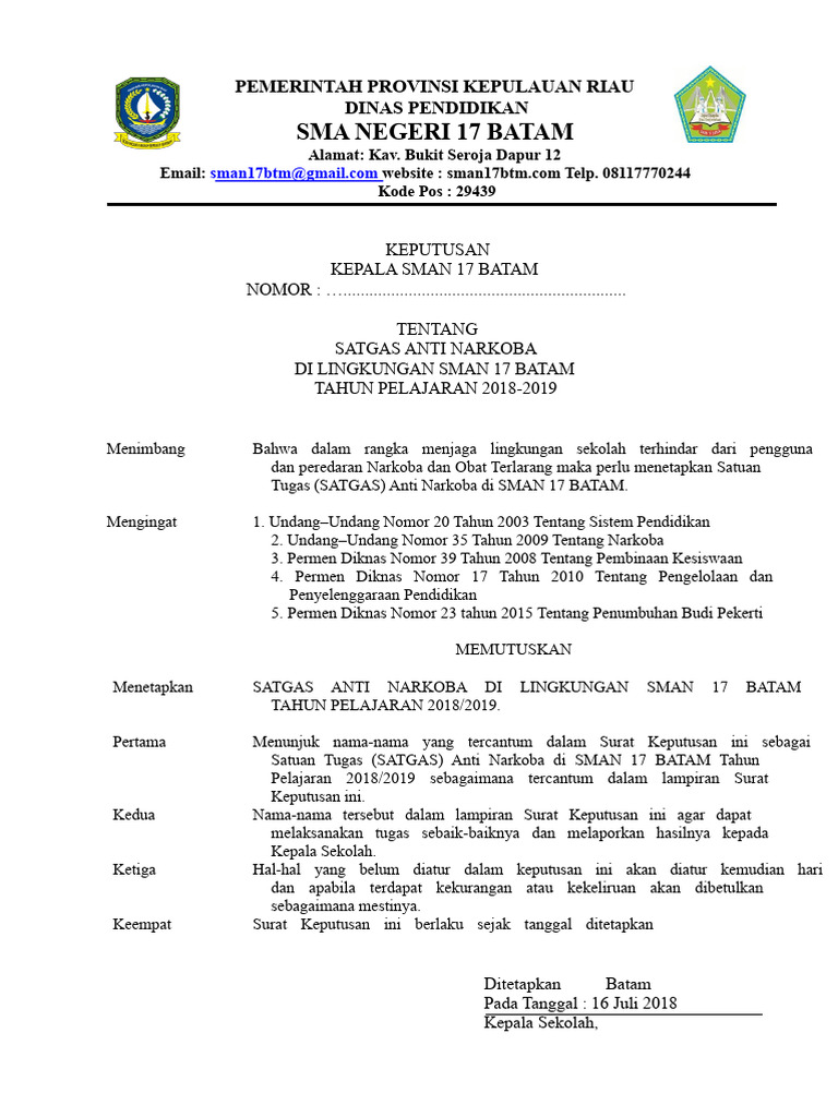 Contoh SK SATGAS NARKOBA | PDF