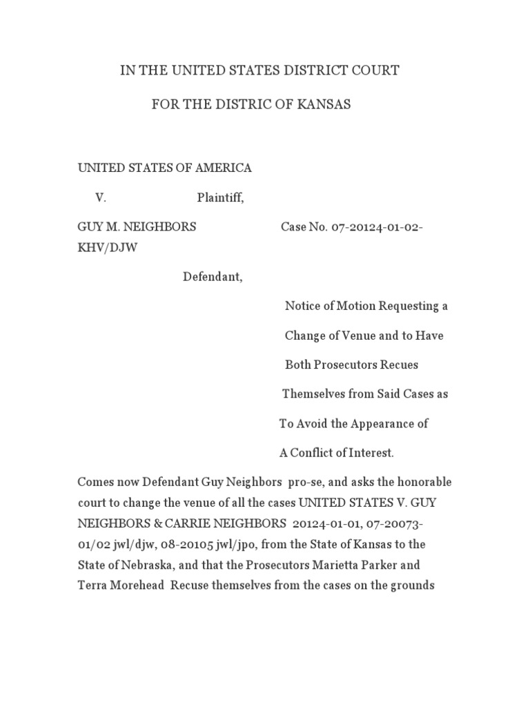 Change of Venue Motion Filed by The Neighbors | PDF | Prosecutor ...