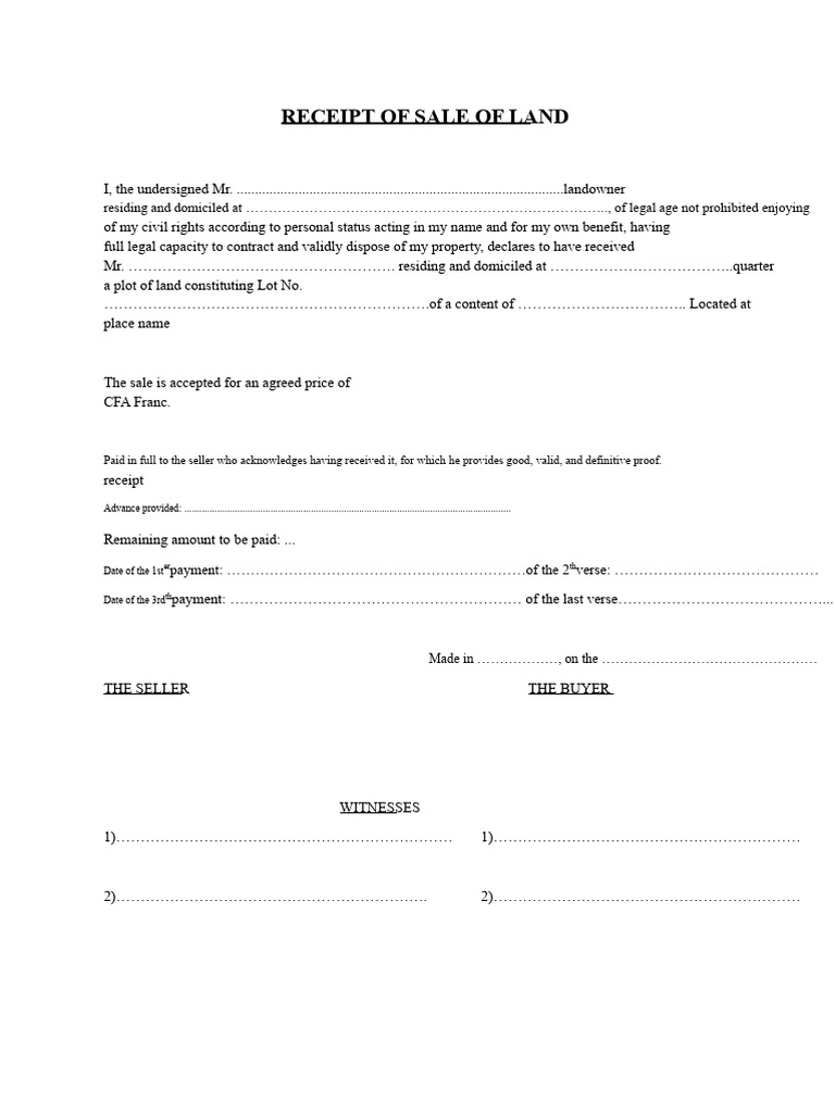 Sales Receipt For Land | PDF