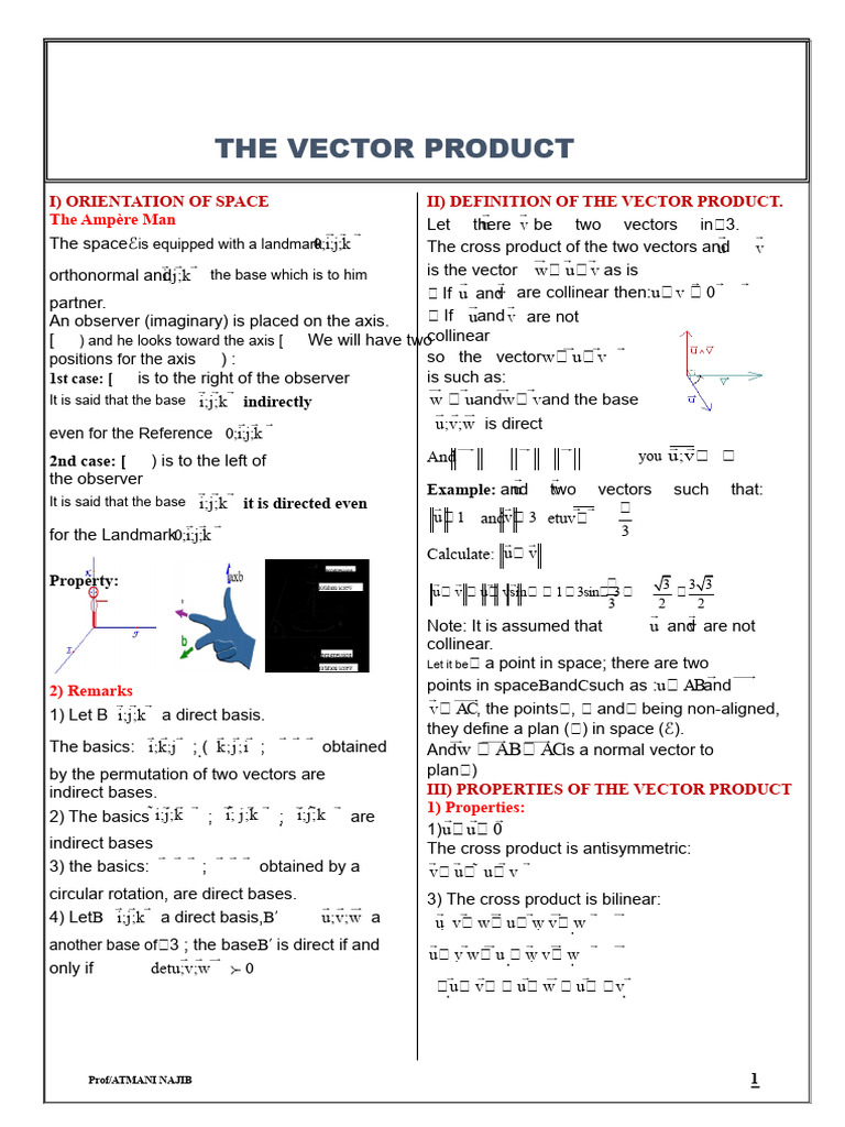 Vector Product Course and Corrected Exercises | PDF | Euclidean Vector ...
