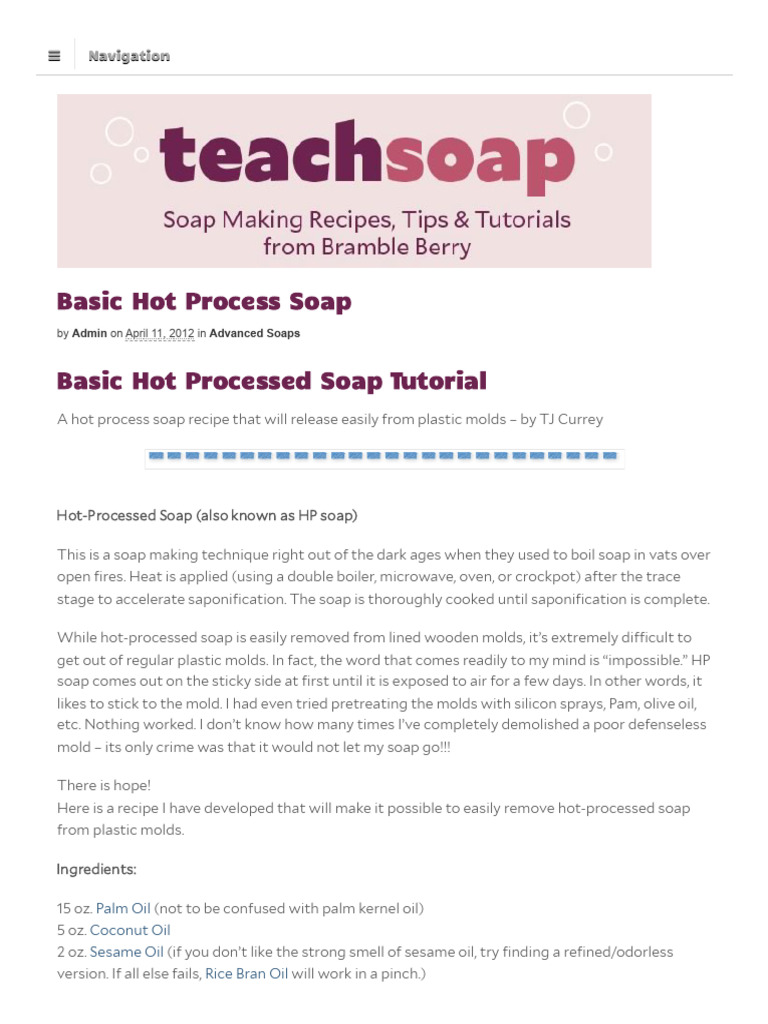 Easy Hot Process Soap Recipe | PDF | Soap | Oil