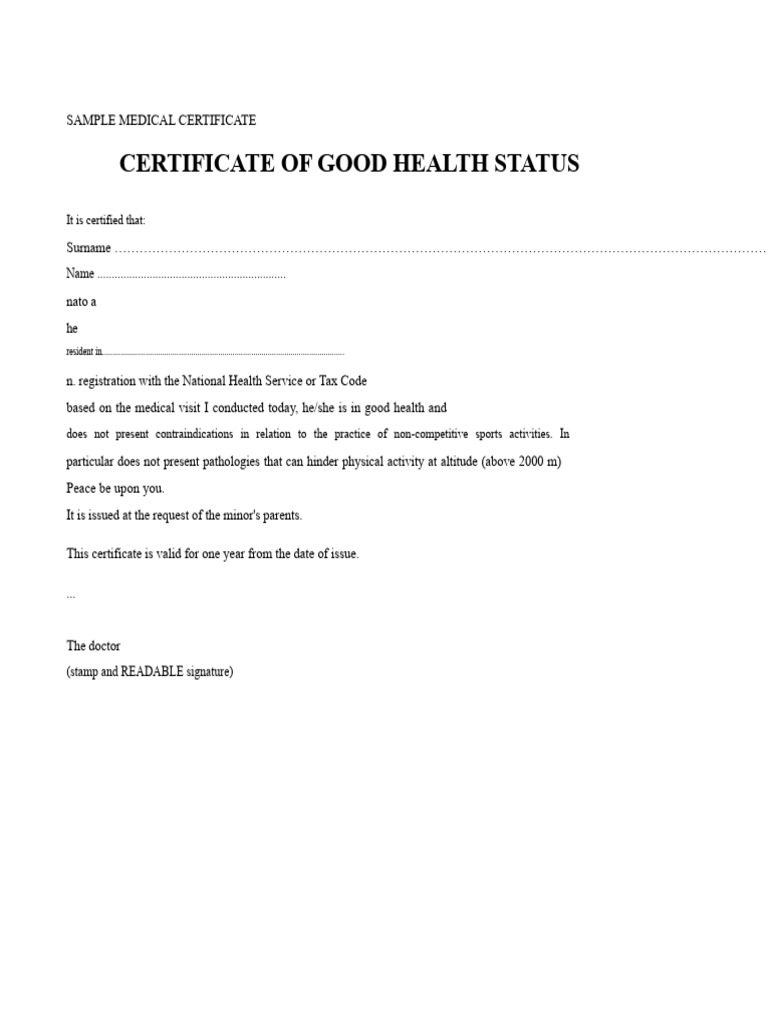 Certificate of Good Health | PDF