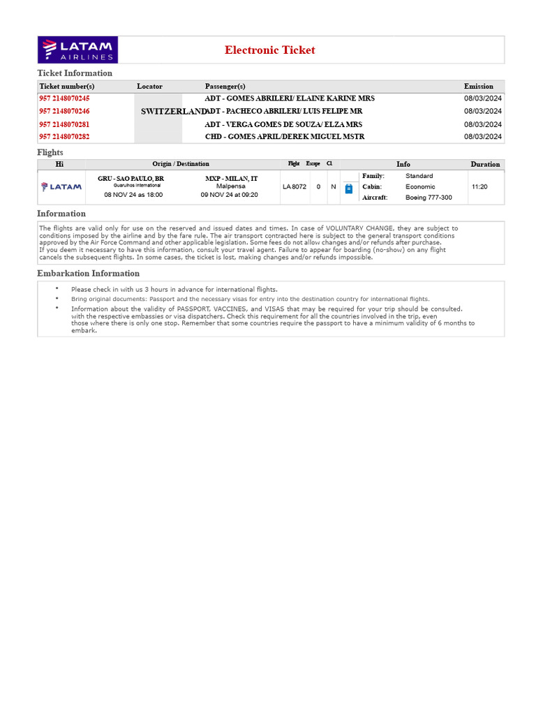 LATAM AIRLINES Electronic Ticket | PDF | Travel Visa | Airlines
