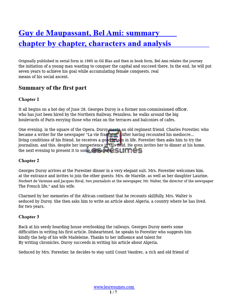 Bel Ami by Guy de Maupassant Summary | PDF | French Novels
