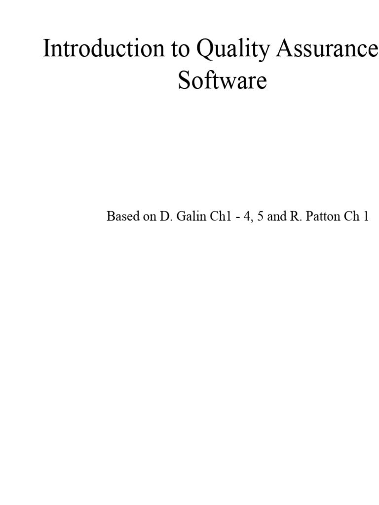 Introduction to Software Quality Assurance | PDF | Software Quality ...