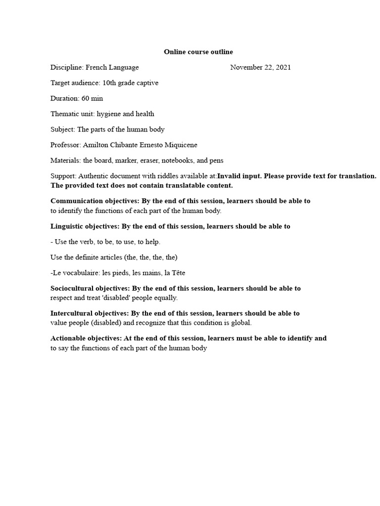 Course Plan-Riddle-The Parts of The Human Body | PDF | Linguistics ...