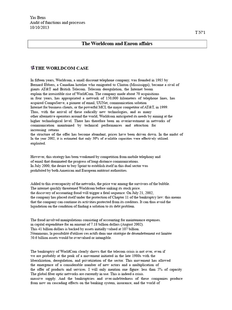 The Worldcom and Enron Affairs | PDF | Enron | Financial Economics