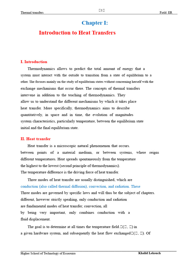 Chapter I Introduction To Transfers T | PDF | Heat Transfer | Thermal ...