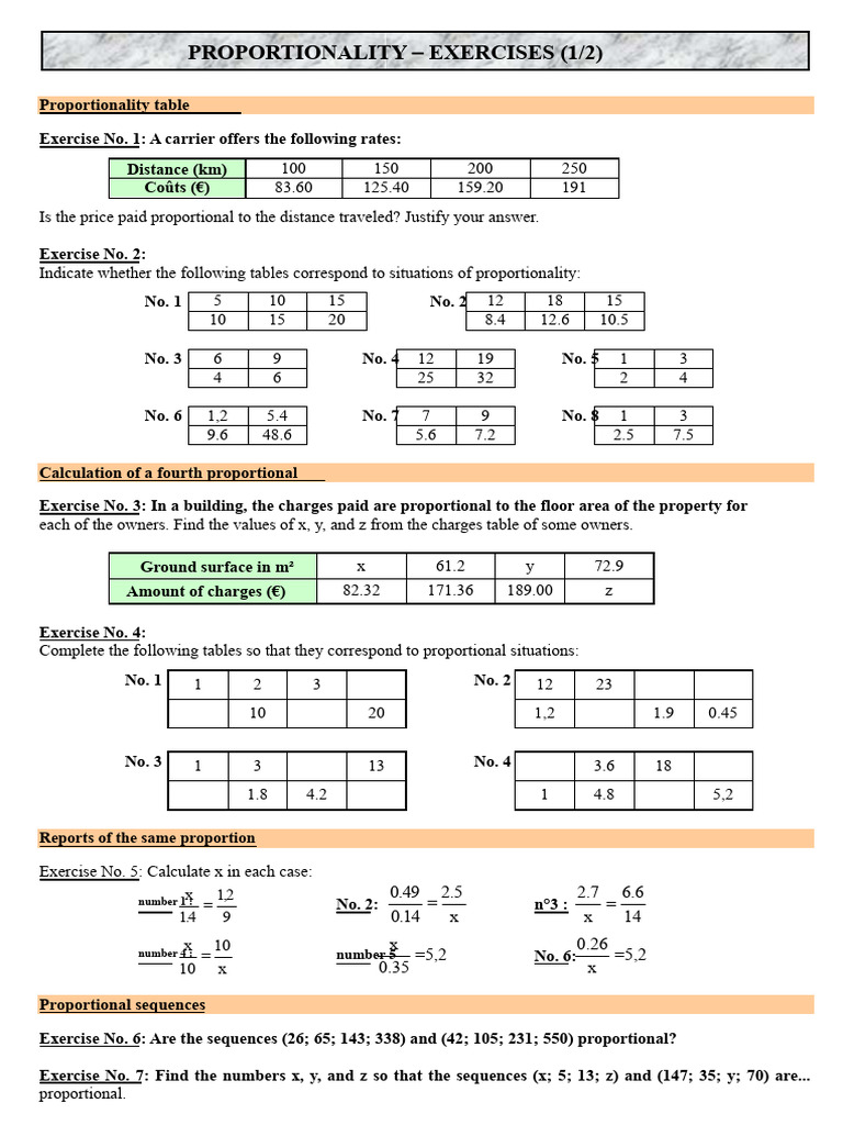 Exercises on Proportionality | PDF | Speed